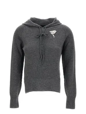 Simone Rocha Crystal Embellished Cashmere Hooded Sweater - Grey