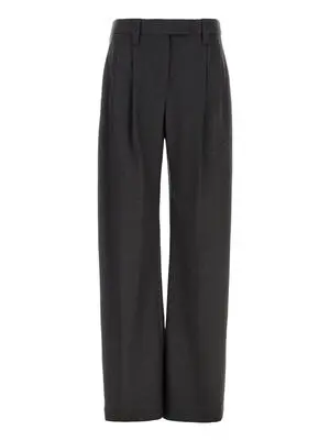 Brunello Cucinelli Charcoal Wool Pleated Trousers - Grey