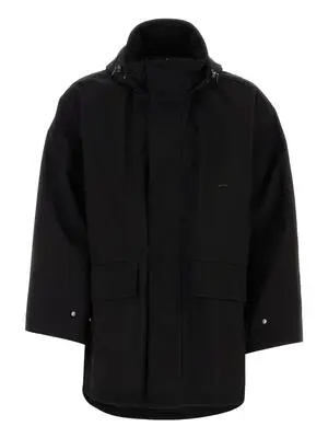 WOOYOUNGMI Nylon Hooded Windbreaker With Metal Logo Detail - Black