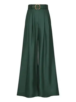 Zimmermann Pavilion Double Tuck Pants Wide Leg, Belted Silhouette - Pine
