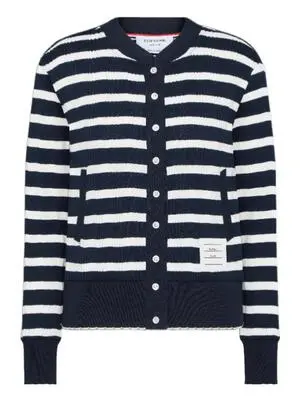 Thom Browne Thom Browne Striped Ribbed Scallop Cardigan Black