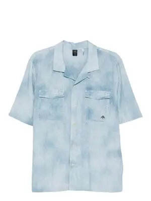 Moose Knuckles Denim-print Short-sleeve Shirt - Blue