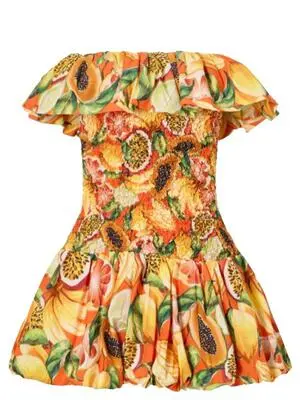 Farm Rio Strapless Ruffled Mini Dress With Tropical Fruit Print - Multicolor