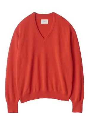 SSSTEIN Cashmere Knitted V-neck Long-sleeve Sweater - Red
