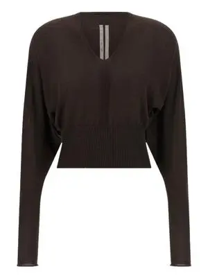 Rick Owens Cropped V-neck Batwing Wool Sweater - Black