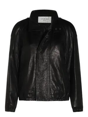 Saint Laurent High Neck Leather Jacket - Black