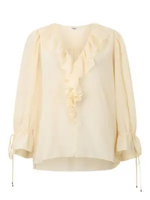 Chloé Ruffled Silk V-neck Blouse - Nude