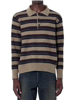 SSSTEIN Knit Striped Polo Collar Sweater - Black