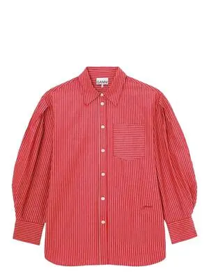 GANNI Striped Balloon-sleeve Shirt - Red