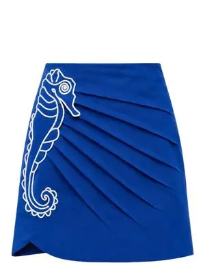 Farm Rio Seahorse Embroidery Mini Skirt - Blue