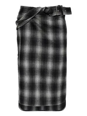 IRO PARIS Plaid Belted Midi Skirt - Black