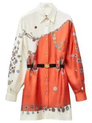 Versace Printed Silk Twill Mini Shirt Dress - Orange