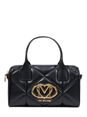 Moschino Quilted Shoulder Bag With Gold Tone Logo - Black