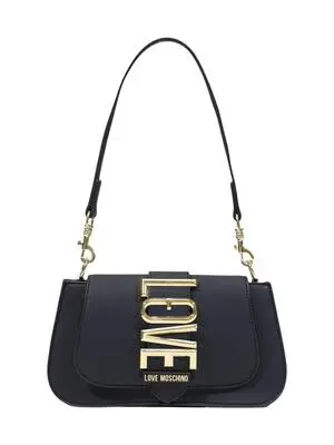 Moschino Flap Shoulder Bag With Gold Love Logo - Black