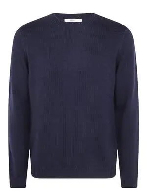 NUUR Nuur Round Neck Long Sleeve Sweater With Ribbed Cuffs And Hem Navy