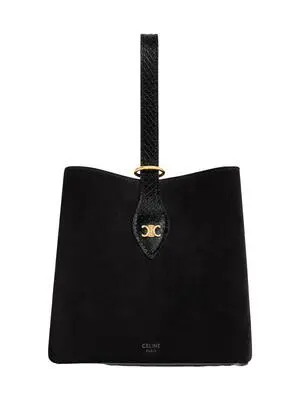 Celine Small Bucket Bag In Suede And Python Effect Calfskin - Black