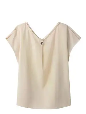 Calvin Klein Short Sleeve V-neck Blouse - Neutrals