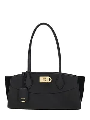 FERRAGAMO Studio Soft Bag In Hammered Calfskin And Suede - Black