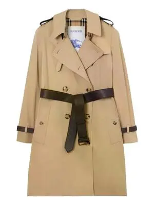 Burberry Mid-length Leather Trim Kensington Trench Coat - Neutrals