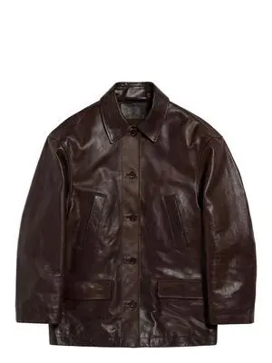 Balenciaga Oversized Carcoat In Coffee Vintage Grainy Calfskin - Brown