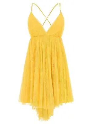 Elisabetta Franchi Asymmetric Lace Overlay Dress - Yellow