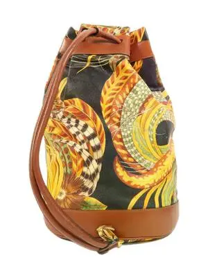 FERRAGAMO Brown Leaf-print Drawstring Bucket Bag - Black