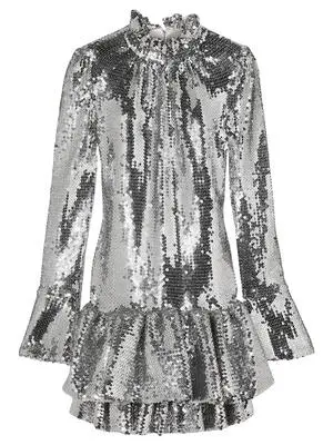 Rabanne Ruffled Sequined Stretch-tulle Mini Dress - Silver