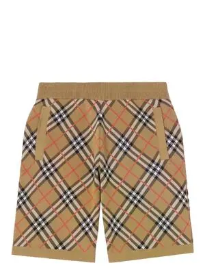 Burberry Check Cotton Blend Relaxed Fit Shorts - Neutrals