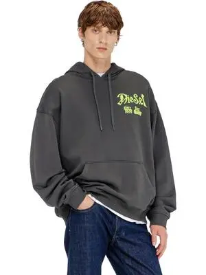 DIESEL® Cotton Hoodie With Flocked Graphics - Grey