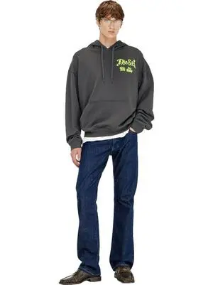 DIESEL® Cotton Hoodie With Flocked Graphics - Grey