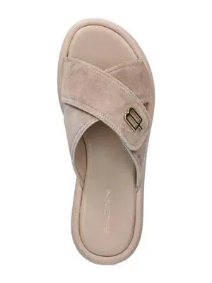 BALDININI Logo Plaque Crossover Strap Suede Slides - Neutrals