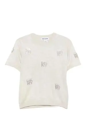 Dkny Logo Embellished Crewneck Top - Neutrals