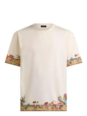 Etro Cotton Jersey T-shirt With Placed Paisley Print - Neutrals