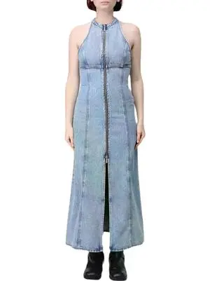 Armani Exchange Halterneck Maxi Dress With Zip Front - Blue
