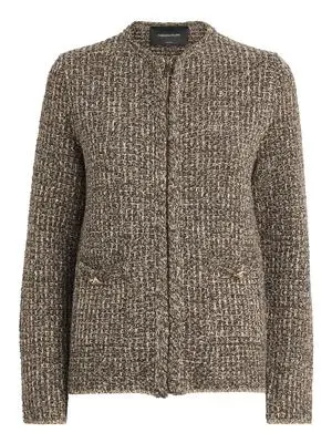 Fabiana Filippi Embellished Zip-up Tweed Cardigan - Brown