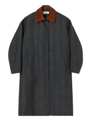 RÓHE Suede-collar Check Trench Coat - Black