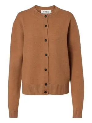 RÓHE Ribbed Crew Neck Cardigan - Brown