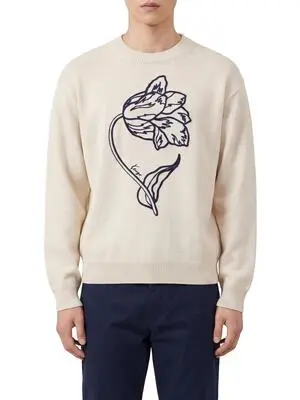 Kenzo Floral Wool And Cotton Blend Jumper With Embroidered Logo - White