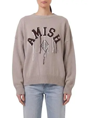 AMISH SUPPLIES Cotton Crew-neck Sweater With Jacquard Logo And Fringe - Beige