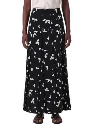 ALYSI Printed Cotton Pleated Midi Skirt - Black