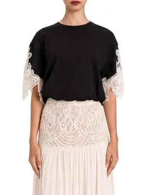 TWINSET U & B Cotton And Macramé Top - Black