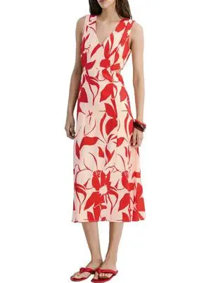Mango Floral Print Cutout Sleeveless Maxi Dress - Red