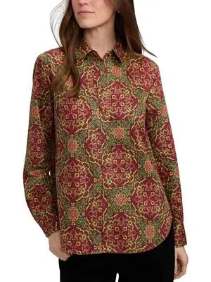 Foxcroft Meghan Medallion Print Cotton Button-up Shirt - Red/multi