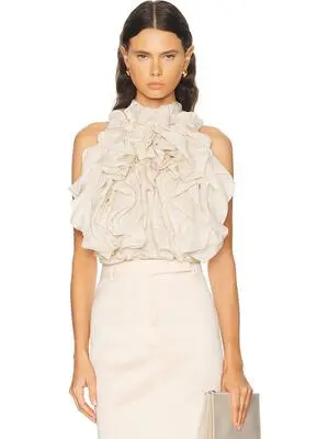 MAISON MARGIELA Ruffle Sleeveless Halter Blouse - Sand