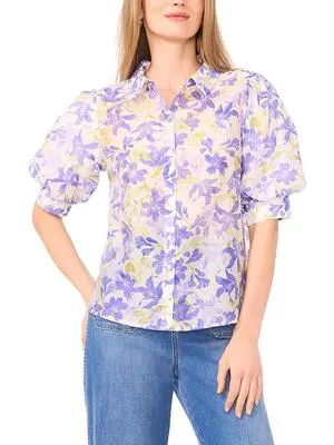 Vince Camuto Puff Sleeve Floral Blouse - Blue Iris