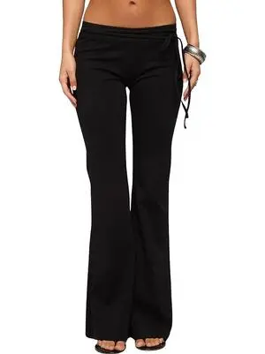 EDIKTED Junipar Waist Tie Flared Pants - Black