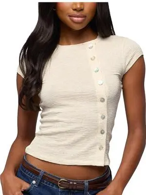 EDIKTED Asymmetrical Button Up Top - Beige
