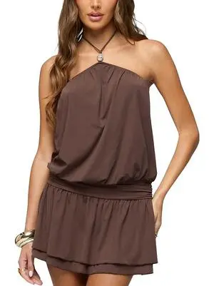 EDIKTED Mikaela Drop Waist Mini Dress - Brown
