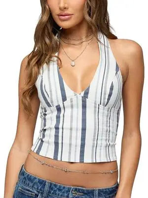 EDIKTED Sofey Striped Denim Halter Top - Mix