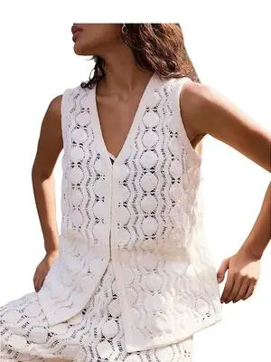 Mint Velvet White Crochet Sequin Embellished V-neck Sleeveless Top - Neutral